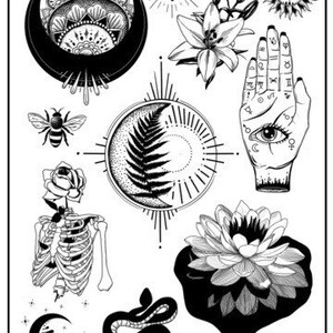 Witchy Flash Sheet - Impression De Style Tatouage Noir Et Blanc ...