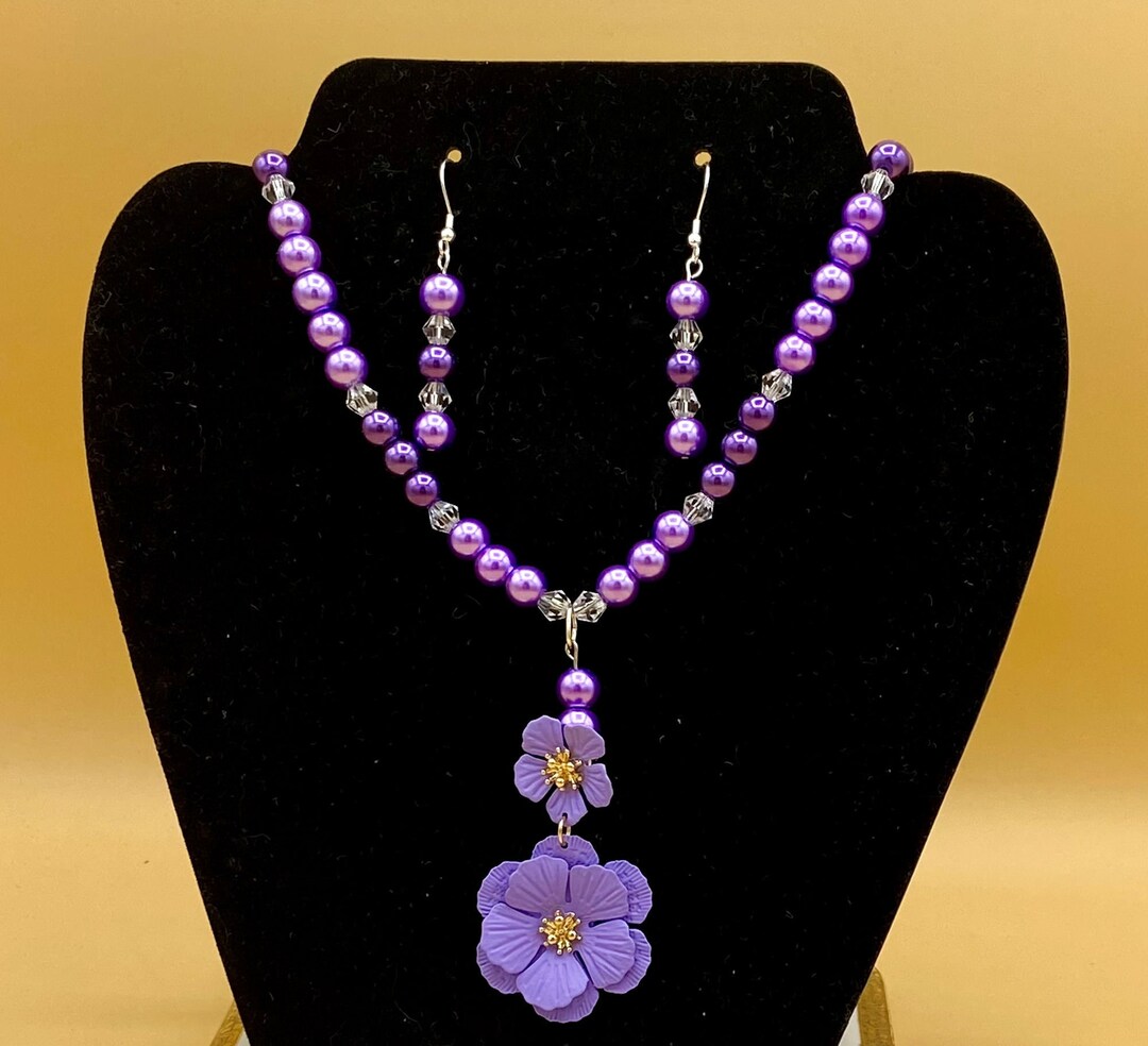 Lavender Purple Flower Statement Necklace and Earring Set Plus Size ...