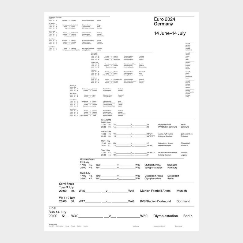 Euro 2024 Germany Wallchart Pack, A2 PDF for Print, Digital Download, Instant Download, Euro ...