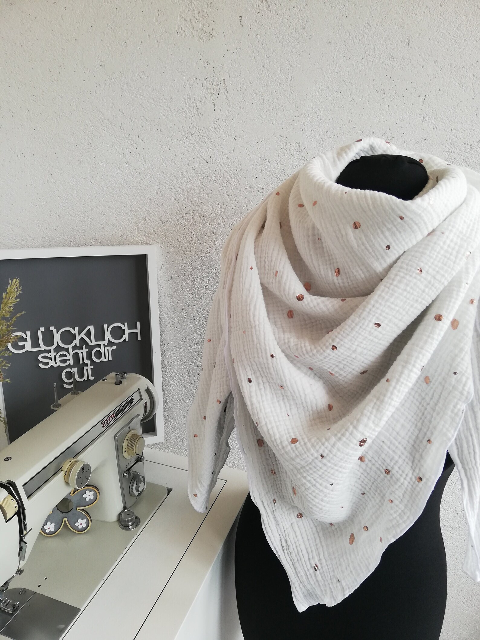 Musselin Tuch XXL weiß mit schimmernden rosegoldenen Punkten - Etsy