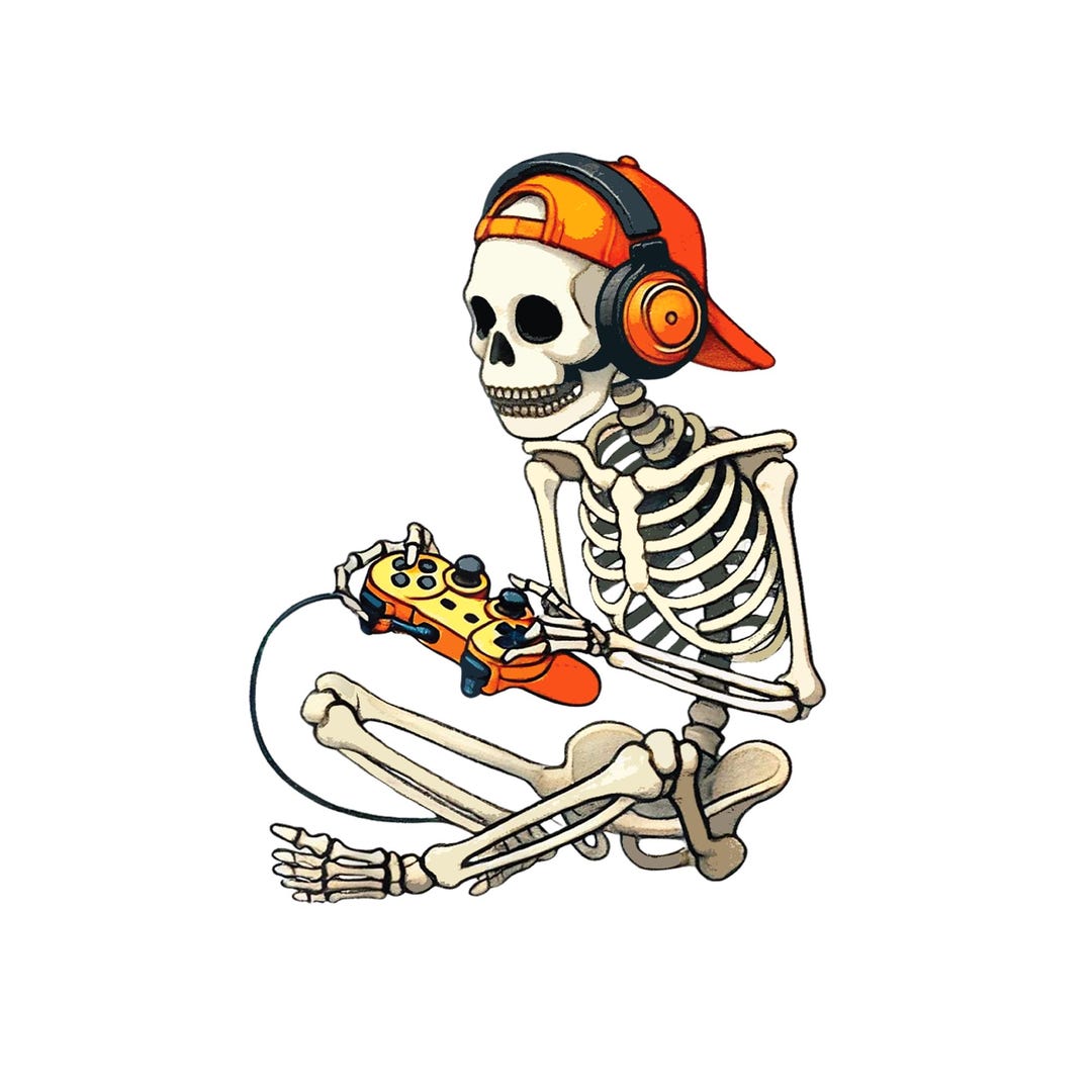 Halloween Skeleton Gamer Digital PNG – Spooky Video Gaming Graphic for ...
