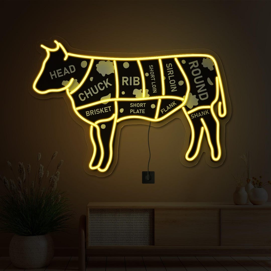 Cow Neon Sign, Barbeque Neon Sign, Butcher Shop Light Sign,kitchen Neon ...