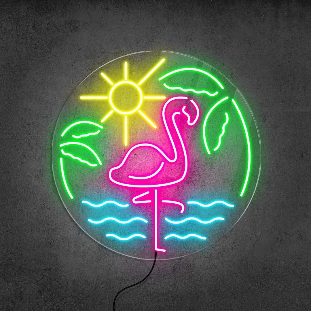 Flamingo Neon Sign, Palm Tree Neon Light, Wave Neon Sign, Sun Neon Sign ...