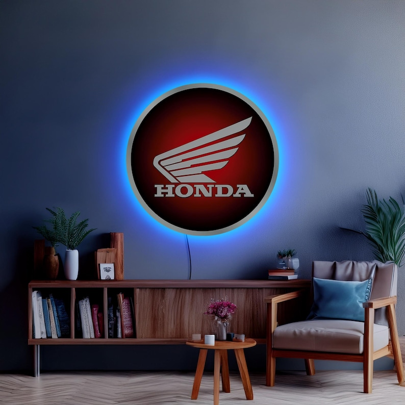 Honda Motorcycle Wall Sign, Honda Racing LED Light, Garage Wall Decor ...