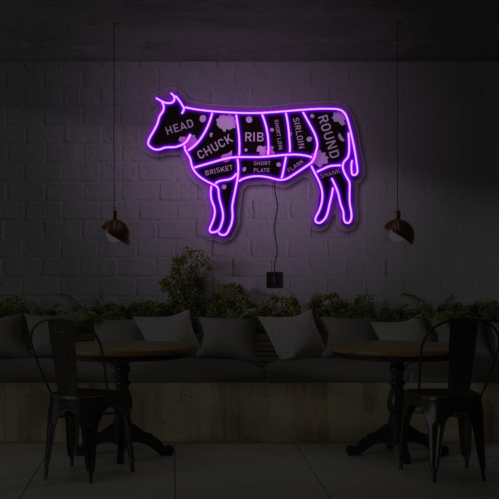 Cow Neon Sign, BBQ Neon Sign, Butcher Shop Led Sign, Cow Neon Light ...