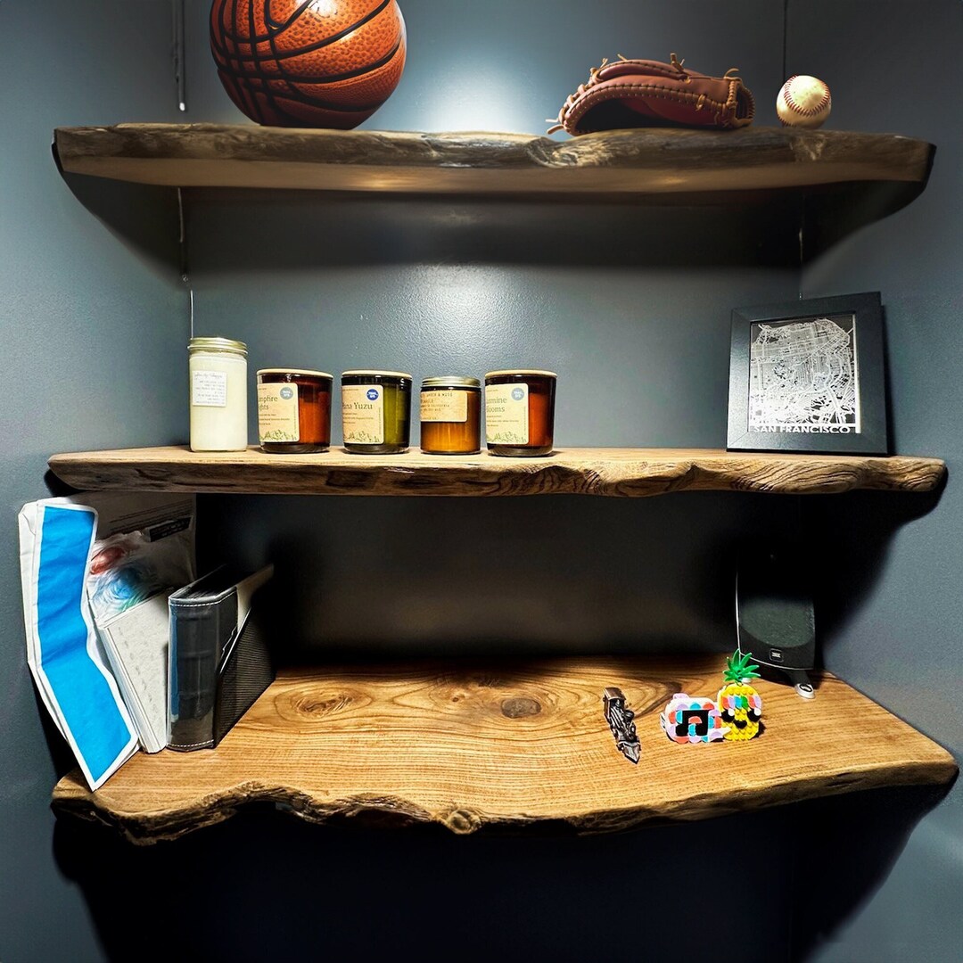 Rustic Live Edge Shelves, Raw Edge Wood Shelf, Wooden Shelves for Wall ...