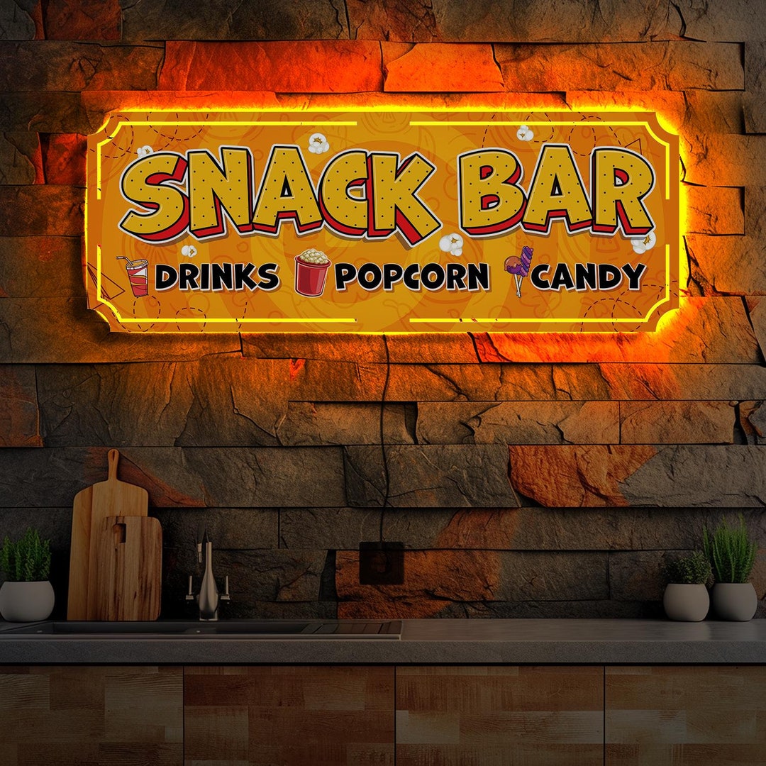 Snack Bar Neon Sign, Home Cinema Sign, Movie Room Decor, Home Theater ...
