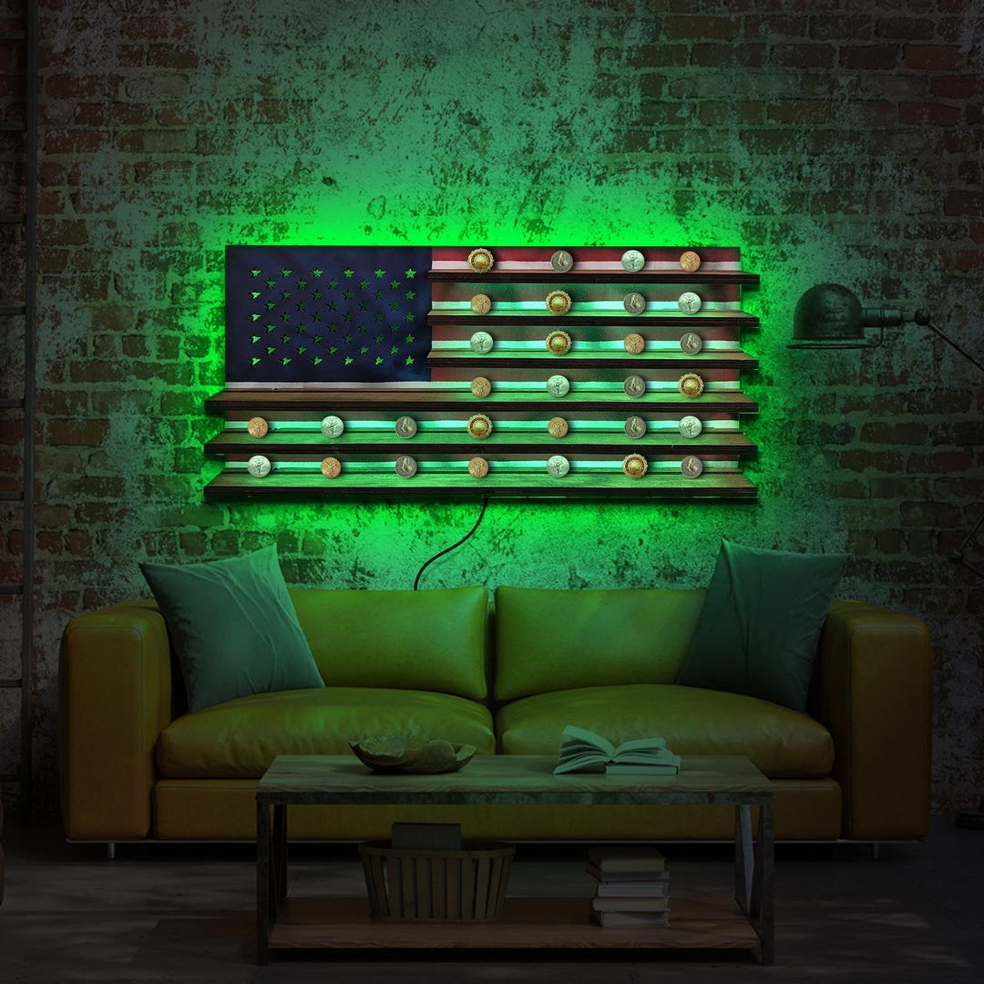 American Flag Coin Display Led,military Coin Display Wall Mount,coin ...