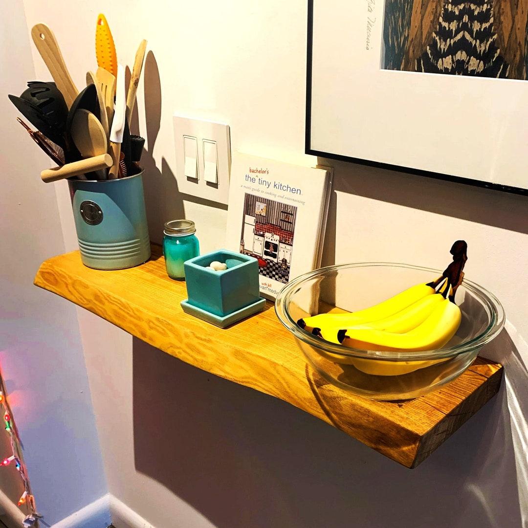 Raw Edge Floating Shelf, Walnut Floating Shelves 12 Inch Deep, Shelf ...