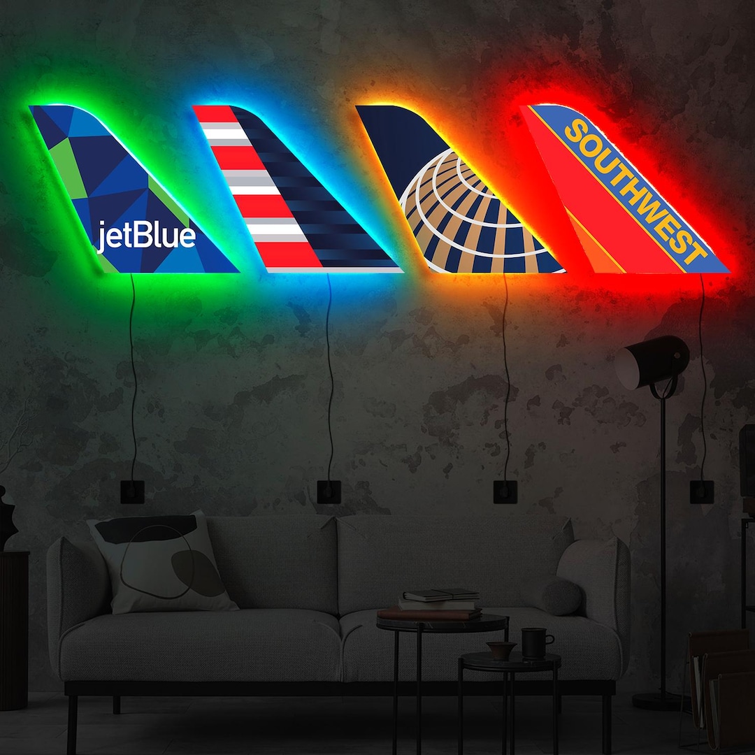Custom Airline Tail Sign Lighted, Airline Tail Wall Art, Plane Tail ...