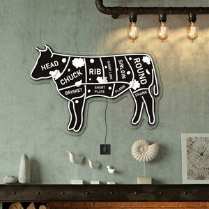 Cow Neon Sign, Barbeque Neon Sign, Butcher Shop Light Sign,kitchen Neon ...