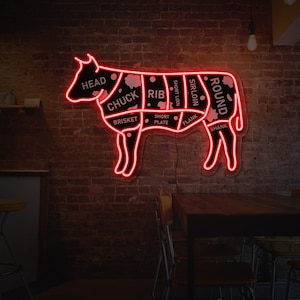 Cow Neon Sign, Barbeque Neon Sign, Butcher Shop Light Sign,kitchen Neon ...