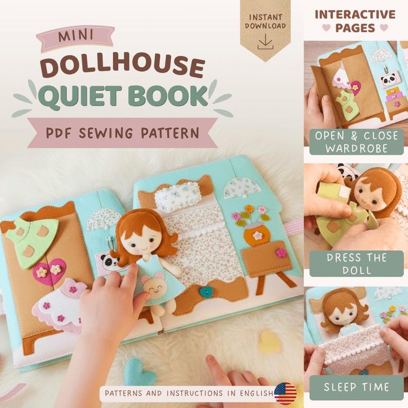 Quiet Book Pattern PDF | Mini Dollhouse Felt Busy Book | Doll With ...