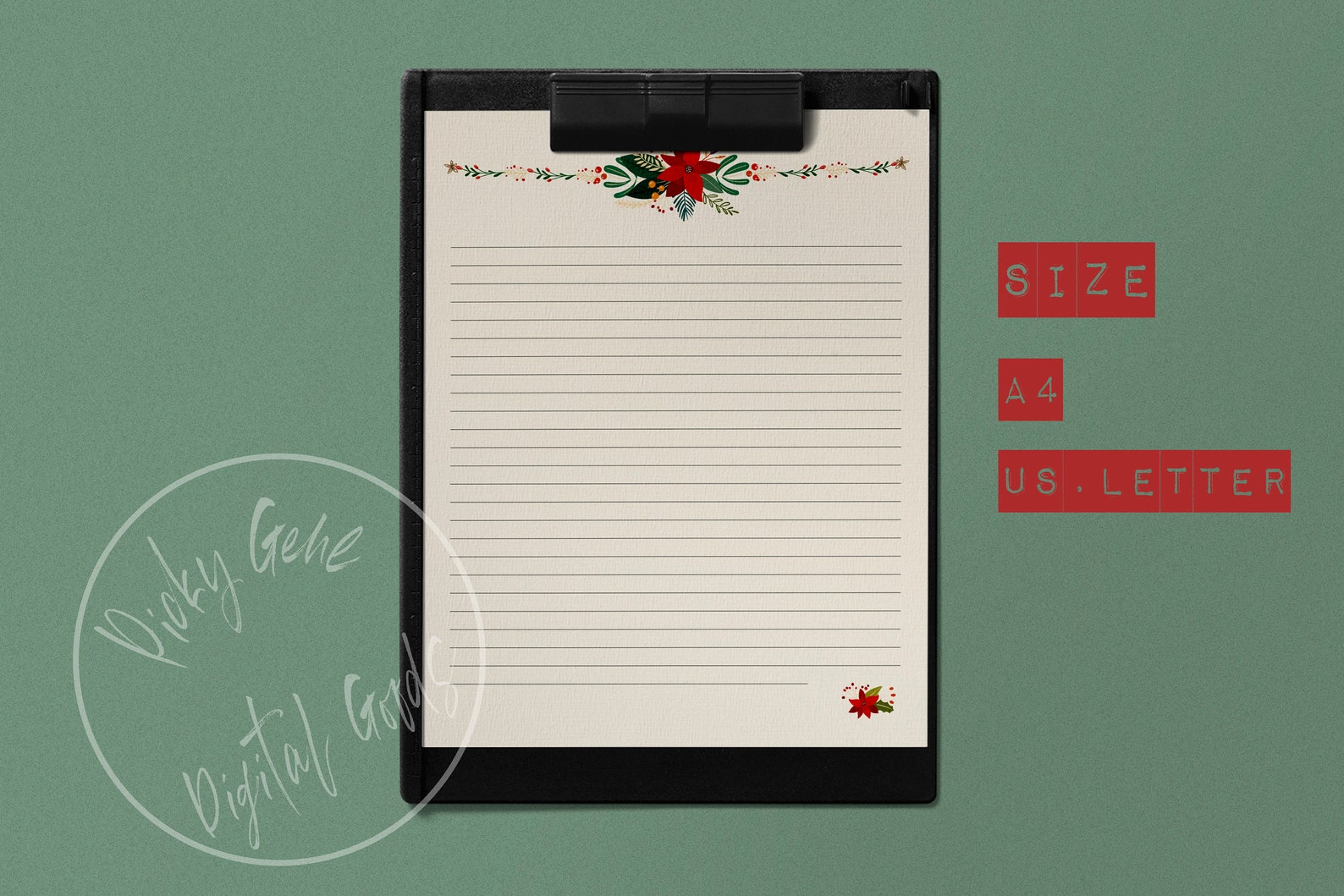 Poinsettia Stationary _ Printable Stationary Paper, Printable Writing ...
