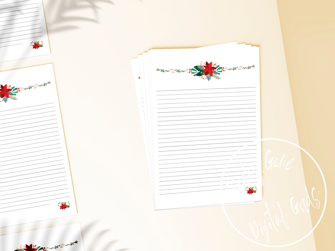 Poinsettia Stationary _ Printable Stationary Paper Printable - Etsy