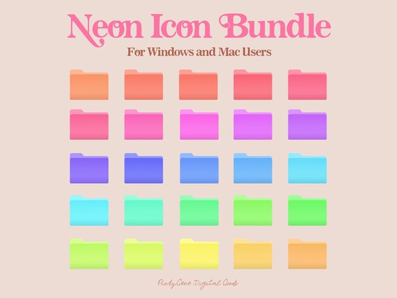 25 NEON DESKTOP ICON _icon Bundle Desktop Icons Folder - Etsy