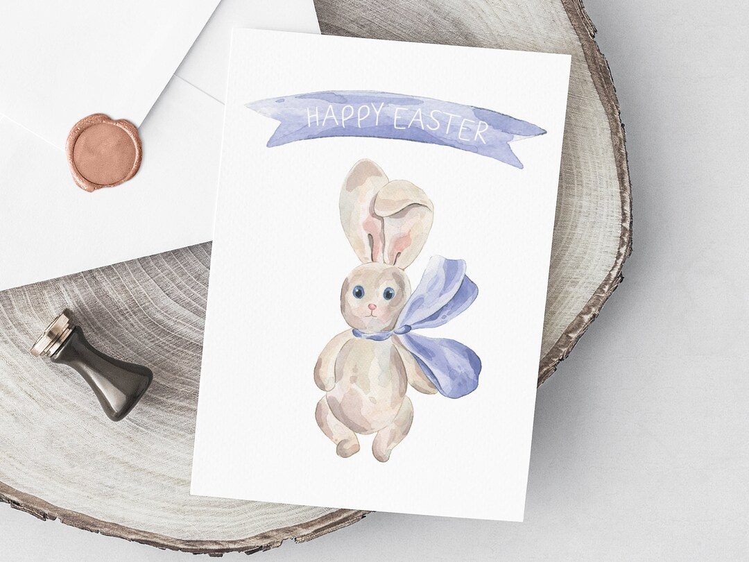 Happy Easter _ PRINTABLE Easter Notelet, Rabbit Design, Ribbon Card ...