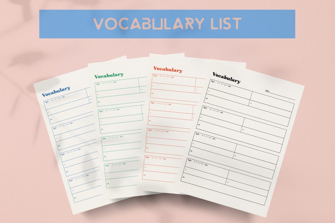 Lista de vocabulario / Estudio de idiomas, Inserto de notas imprimible ...