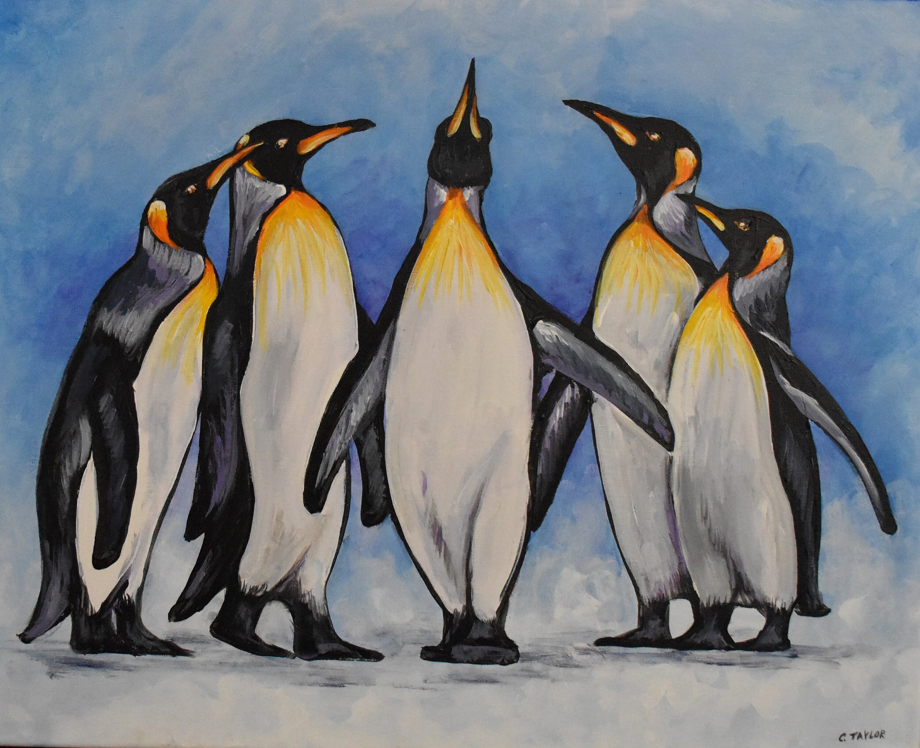 Penguins March on Acrylic Painting on Stretched Cotton Canvas - Etsy