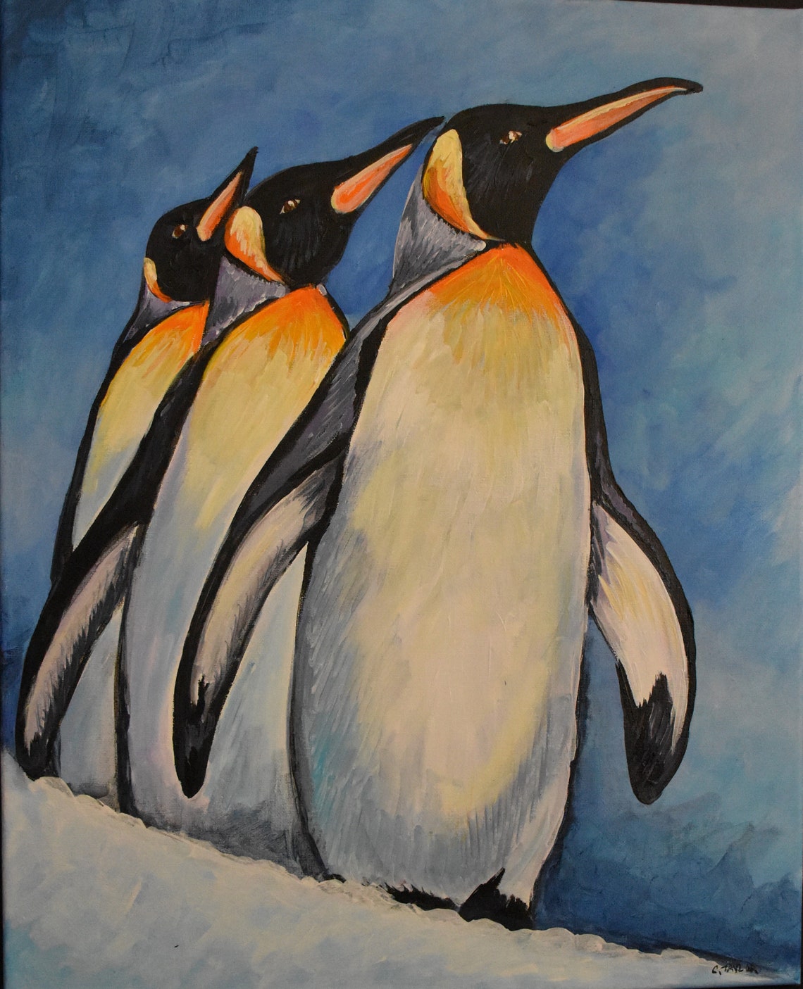 King Penguins Acrylic Painting on Stretched Cotton Canvas - Etsy
