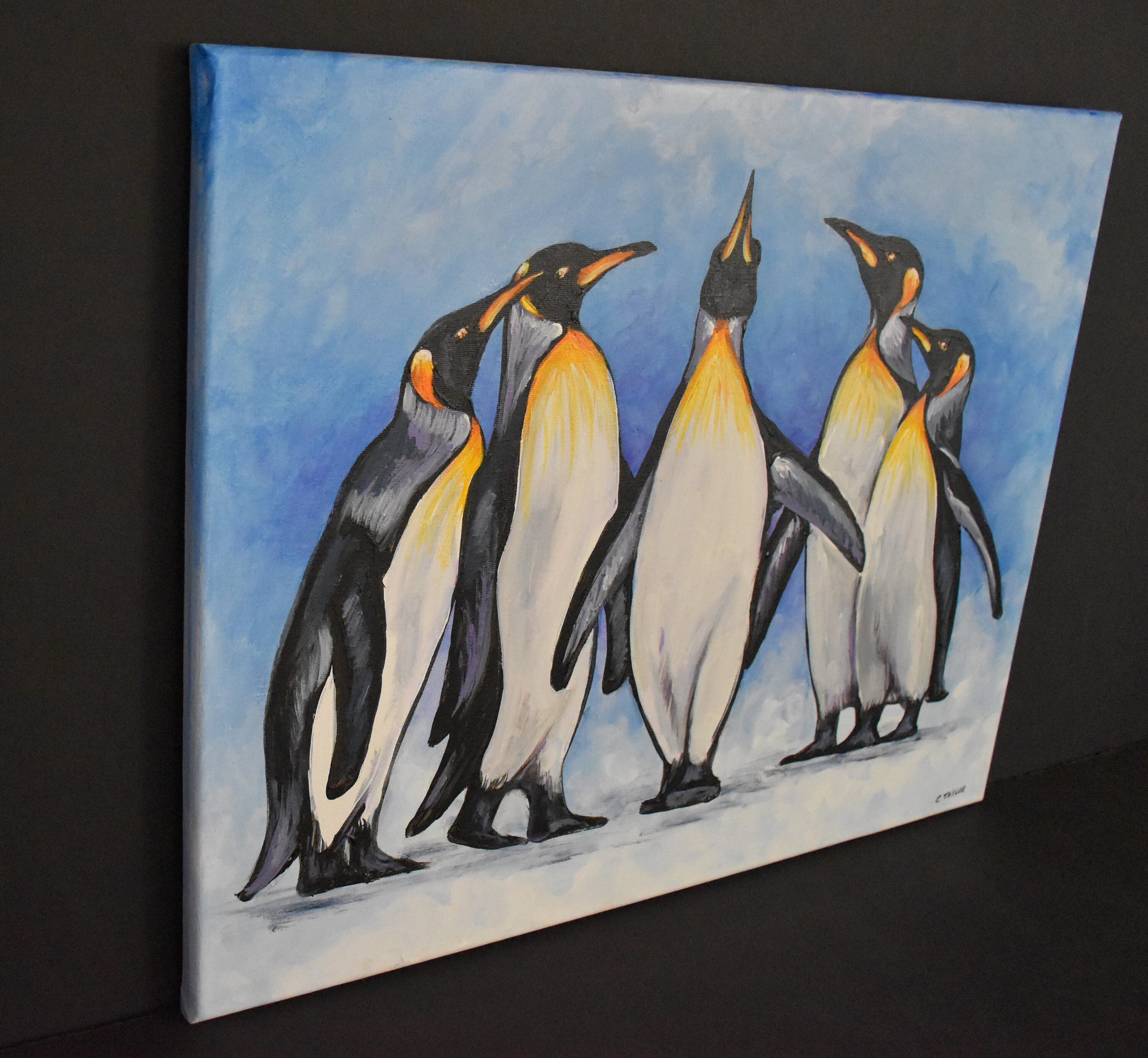 Penguins March on Acrylic Painting on Stretched Cotton Canvas - Etsy
