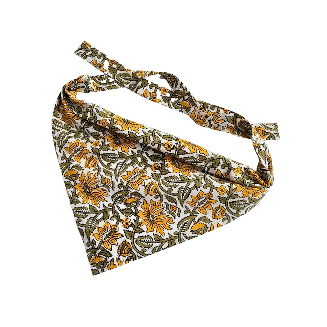 Yellow And Green Floral Block Print Retro Triangle Head Scarf Etsy