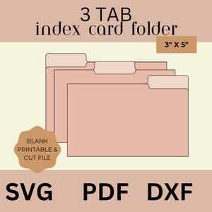 3 X 5 Index Card File Folder Template, Index Card SVG, Recipe Card ...