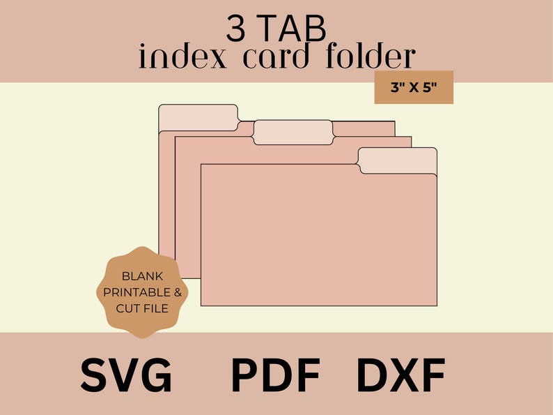 3 X 5 Index Card File Folder Template, Index Card SVG, Recipe Card ...