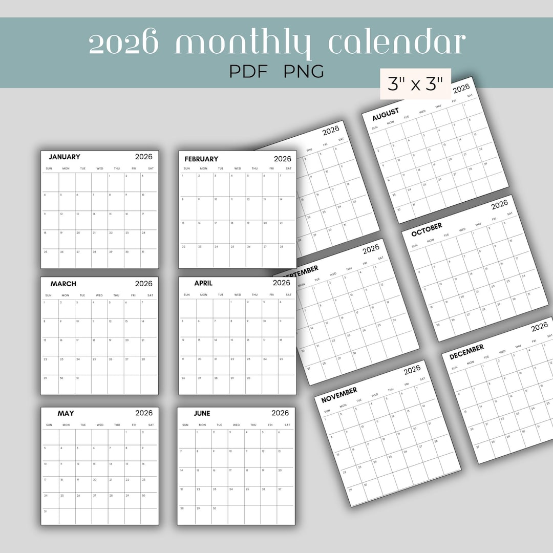 2026 Mini Calendars, Printable Calendar, Post It Notes, Sticky Notes ...