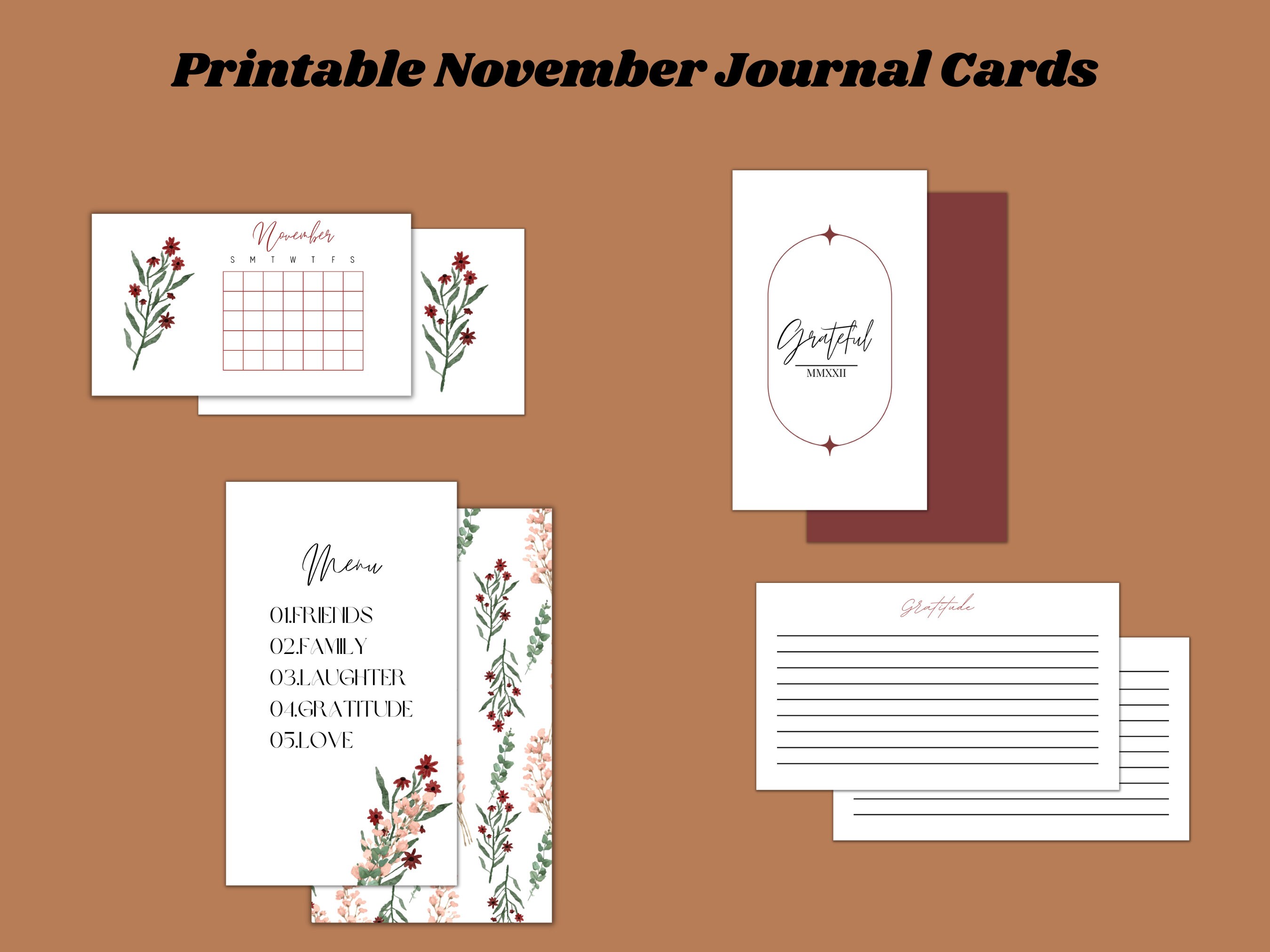 Thanksgiving November Printable Journal Cards/planner - Etsy