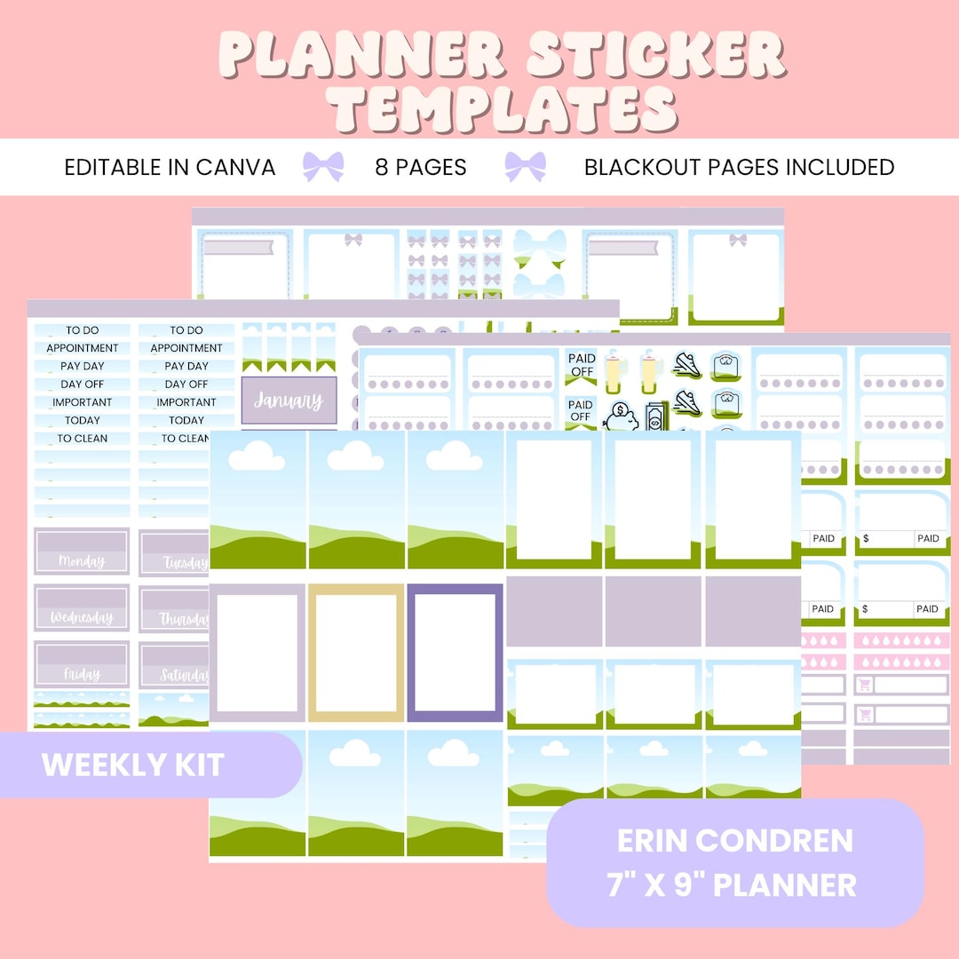 Erin Condren Sticker Canva Template, Planner Stickers, Weekly Sticker ...