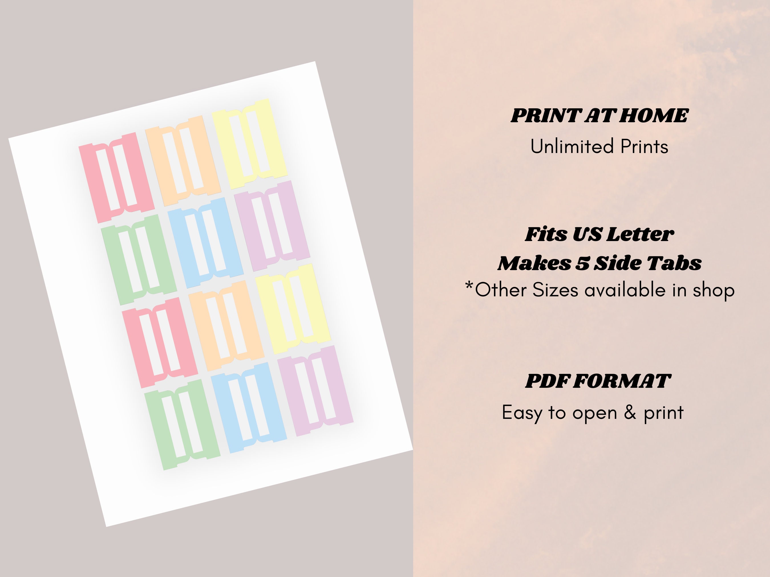 Printable Tabs 5 Side Tabs/ Tab Template US Letter/ Svg Cut File ...