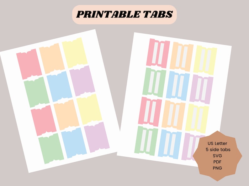 Printable Tabs 5 Side Tabs/ Tab Template US Letter/ Svg Cut File ...