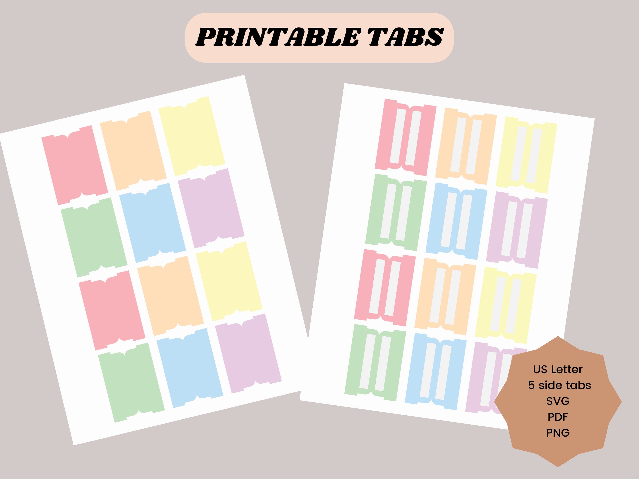 Printable Tabs 5 Side Tabs/ Tab Template US Letter/ Svg Cut File ...