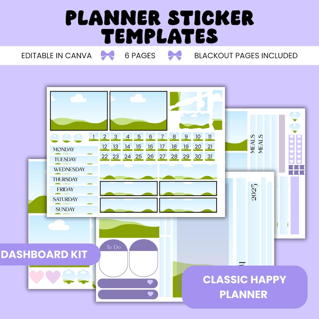 Happy Planner Dashboard Sticker Template, Canva Template, Planner ...