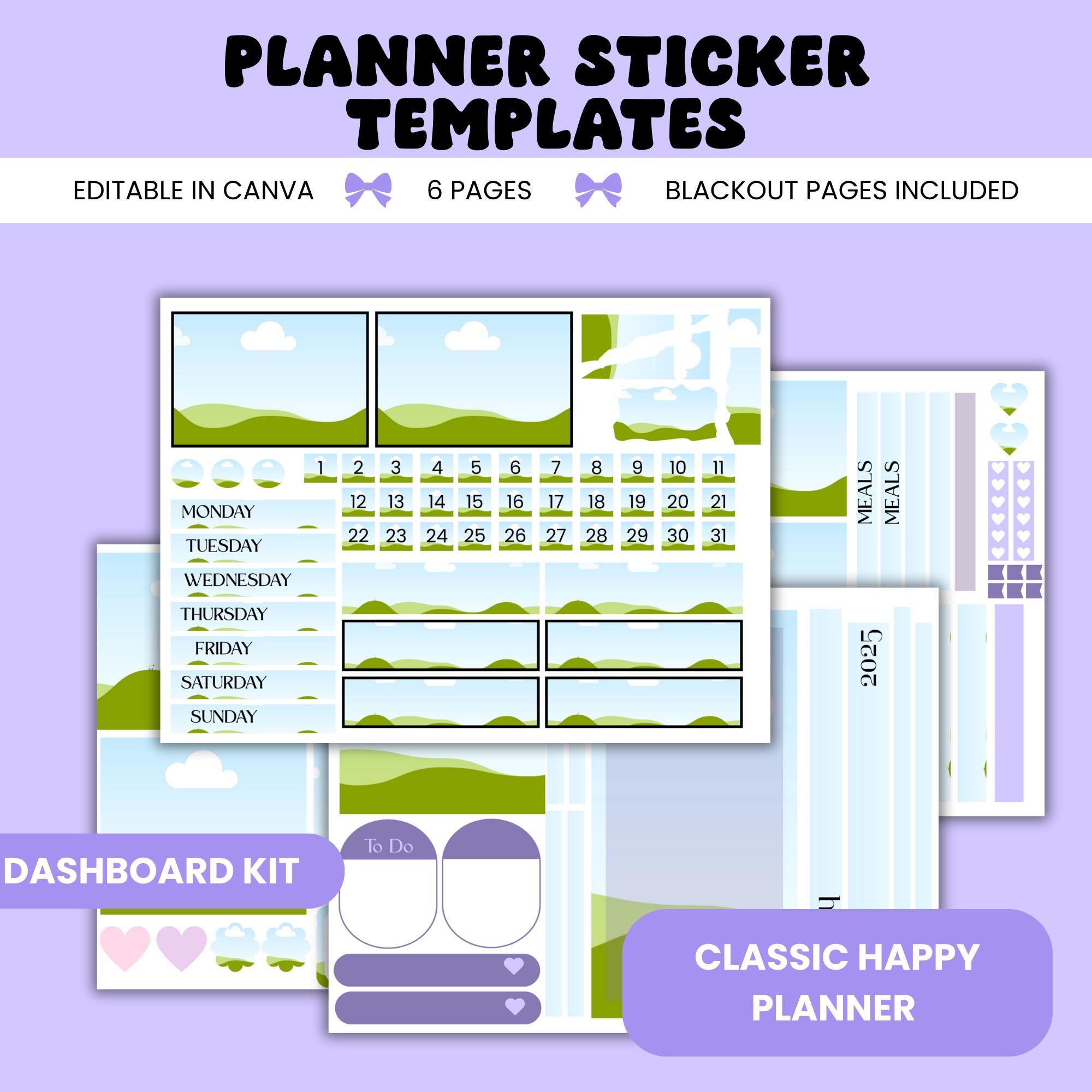 Happy Planner Dashboard Sticker Template, Canva Template, Planner ...