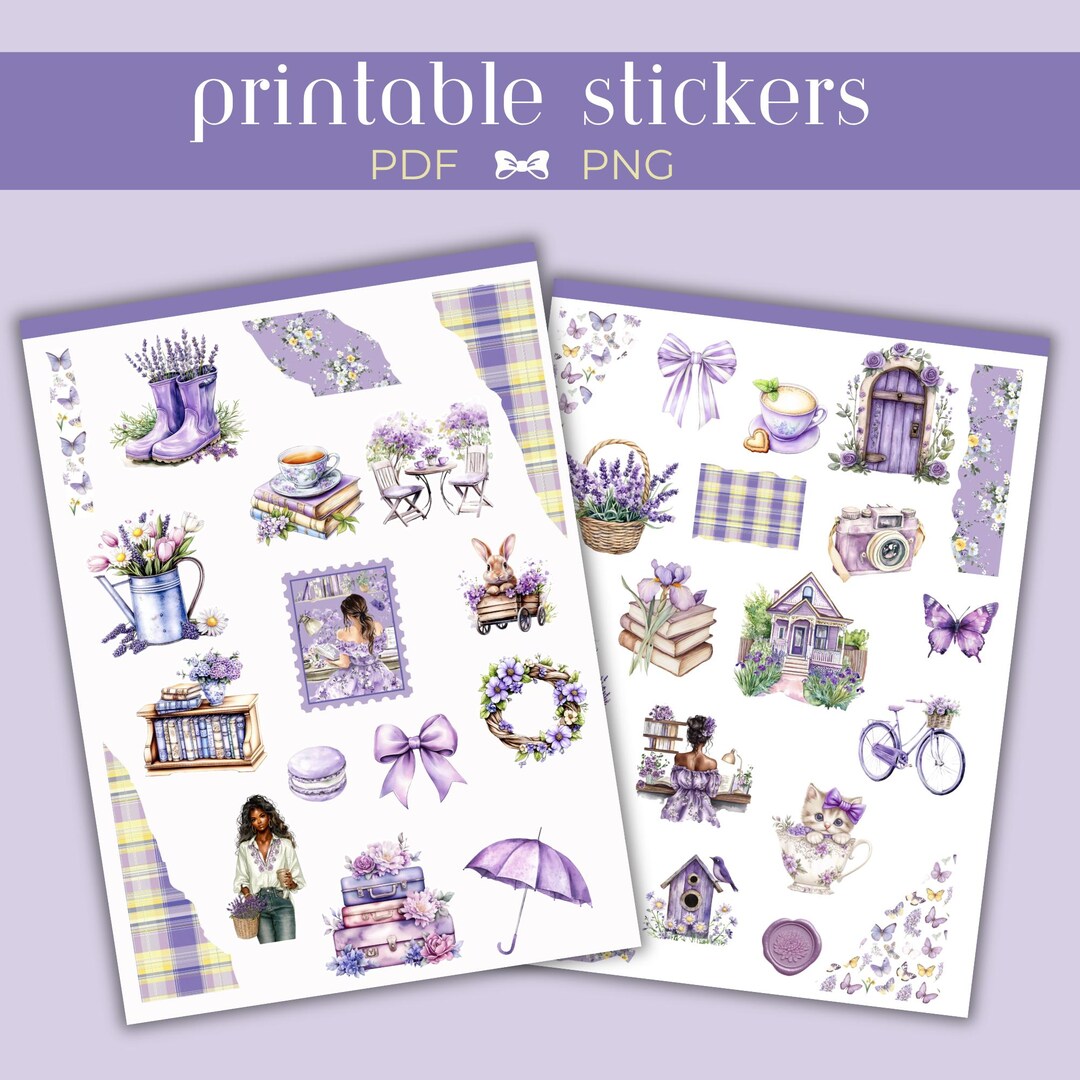 Spring Journal Printable Stickers, Lavender Floral, Sticker Sheet ...
