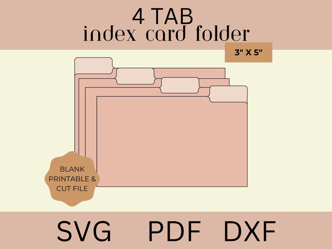 3 X 5 Index Card File Folder Template, Index Card SVG, Recipe Card ...