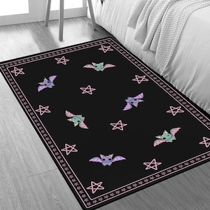 Kawaii Bats Pentagram Mat, Pastel Goth Cute Bats Rectangular Rug ...