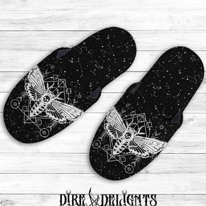 Wiccan Family Slippers, Gothic Starry Night Warm Plush Slippers, Goth ...