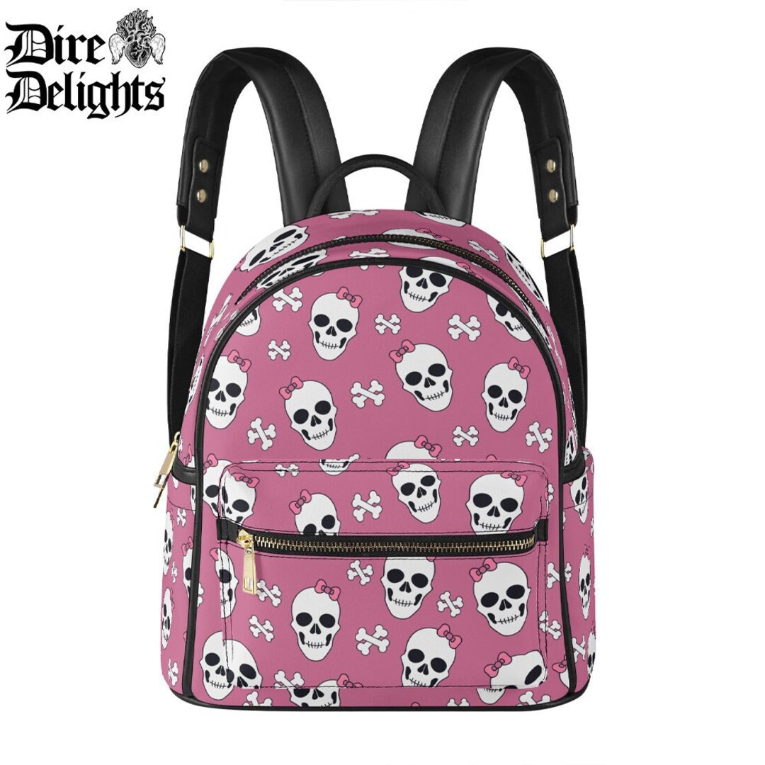 Kawaii Pastel Goth Backpack PU Leather, Girly Skulls and Bones Gothic ...