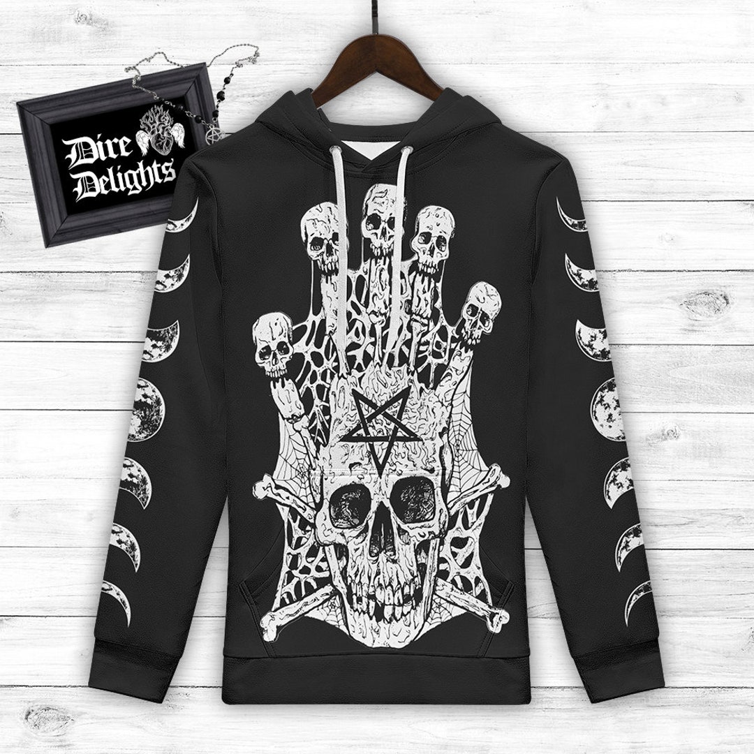 Goth Unisex Horror Demons Hoodie,lovecraftian Horror Skull Pentagram ...