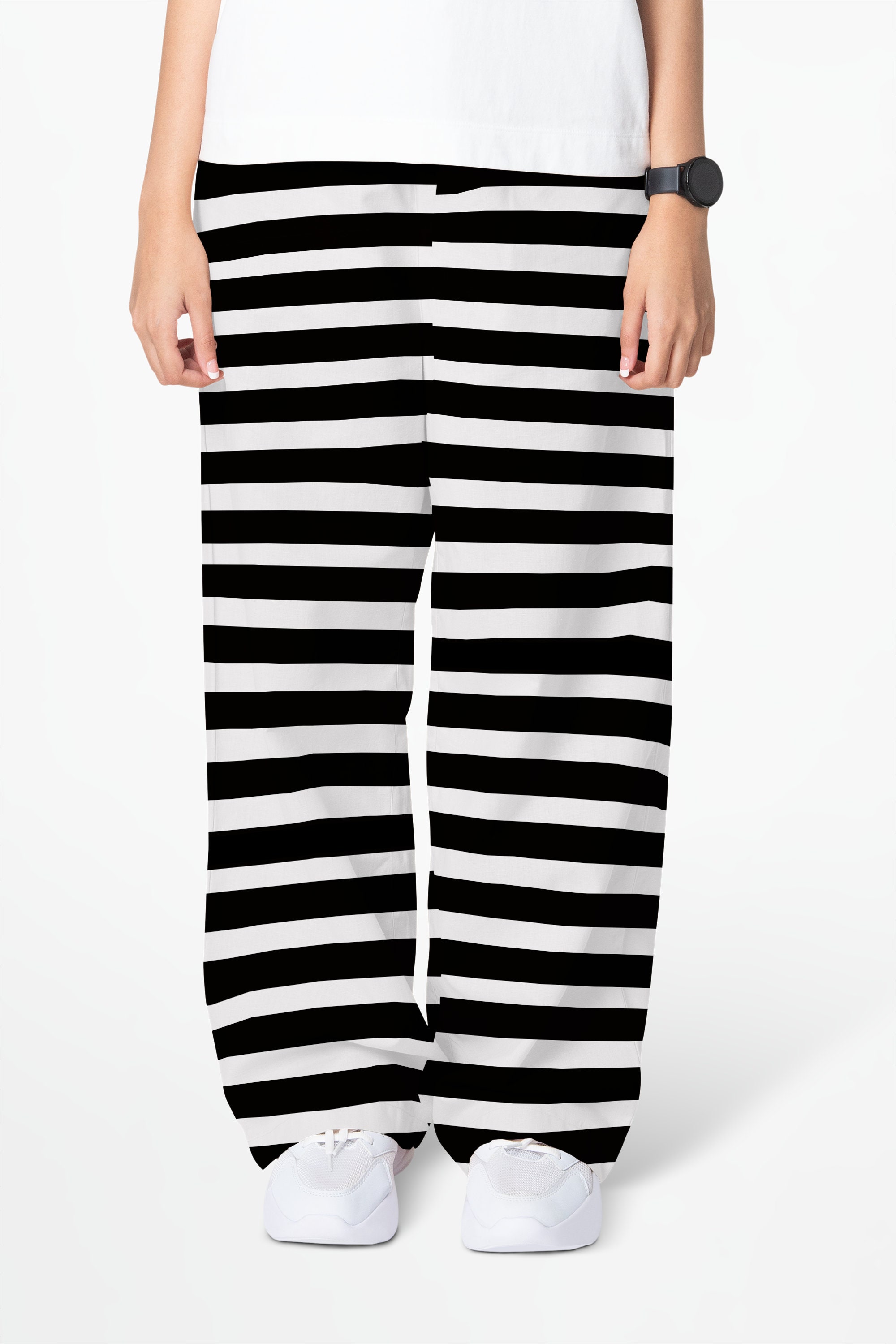 Goth Striped Pajamas Pants, Punk Rock Pajamas With Horizontal Lines ...