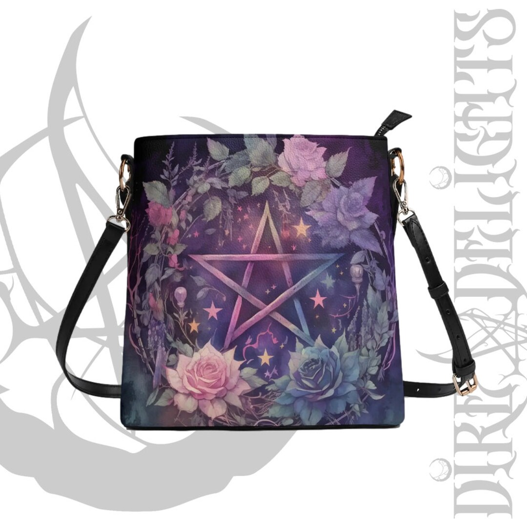 Wiccan Mystic Pentagram PU Leather Shoulder Bag,floral Pentagram Gothic ...