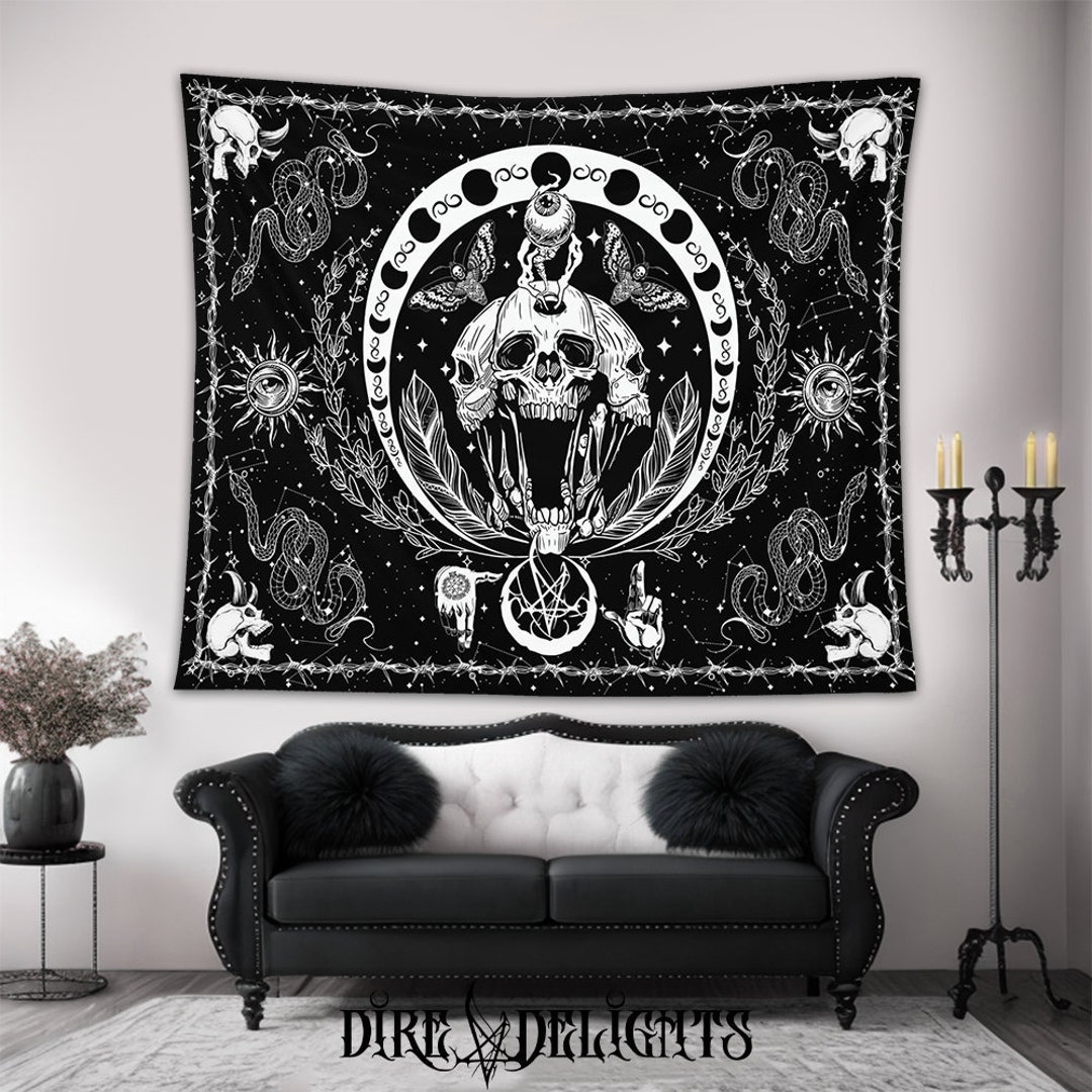 Demonic Goth Tapestry,skulls Wall Art,satanic Temple,as Above so Below ...