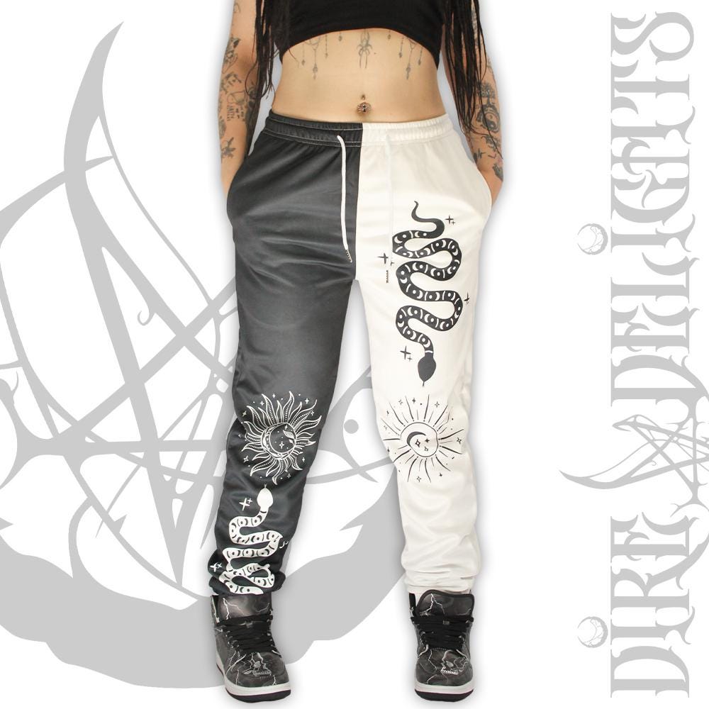 Goth Contrasting Two Tone Snakes Pants, Black and White Joggers,two ...