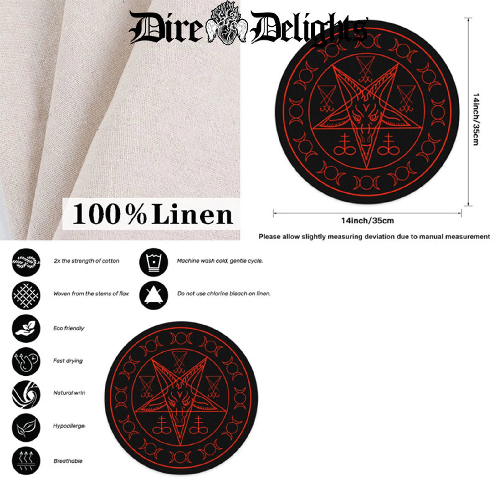 Demonic Round Placemat,baphomet Pentagram Table Mat, Goat Head Satanic ...