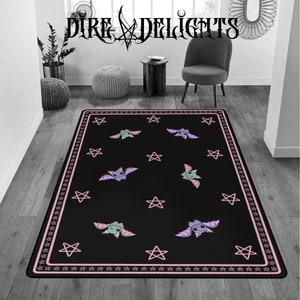 Kawaii Bats Pentagram Mat, Pastel Goth Cute Bats Rectangular Rug ...
