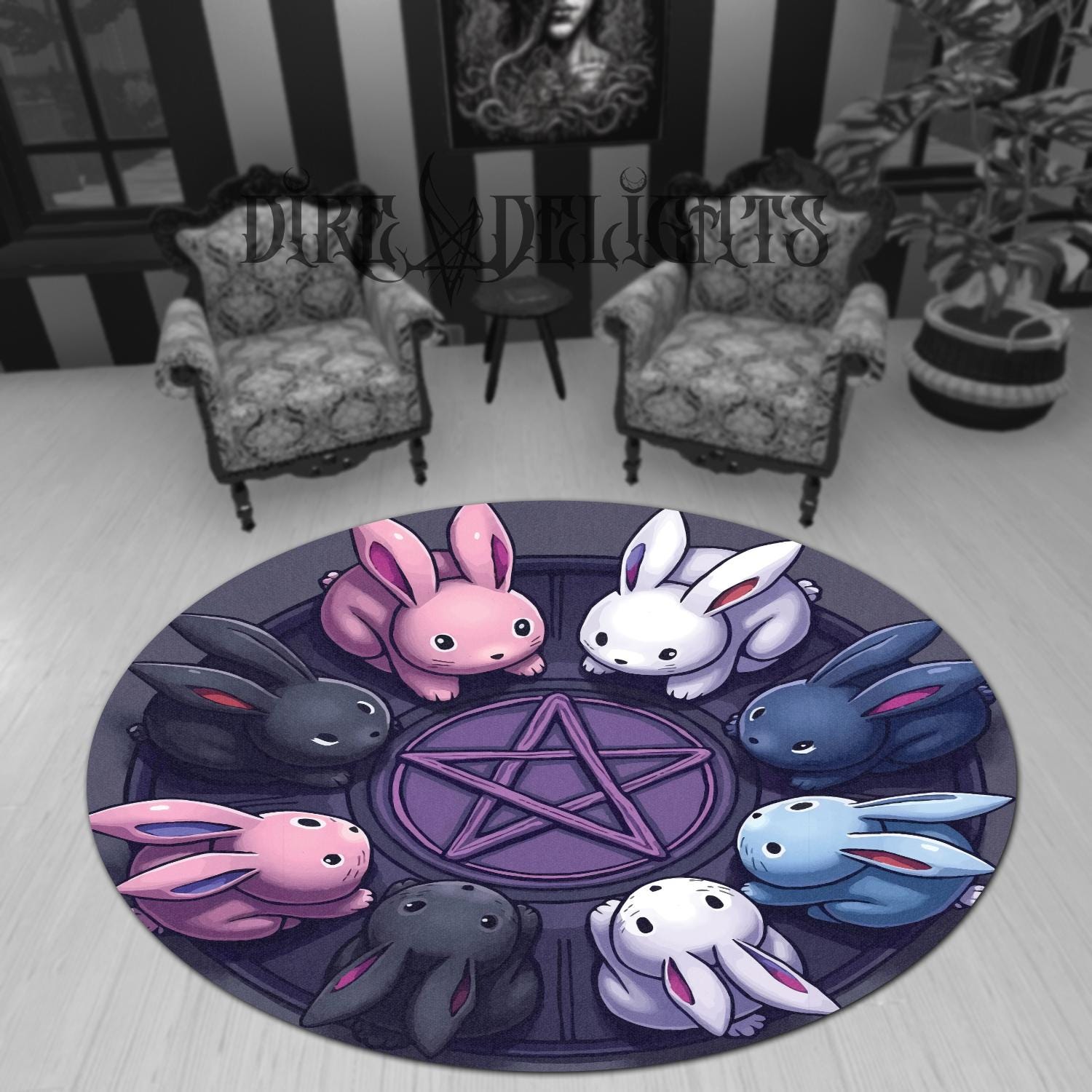 Kawaii Goth Bunnies Rug,kawaii Plushies Goth Round Rug, Harajuku ...