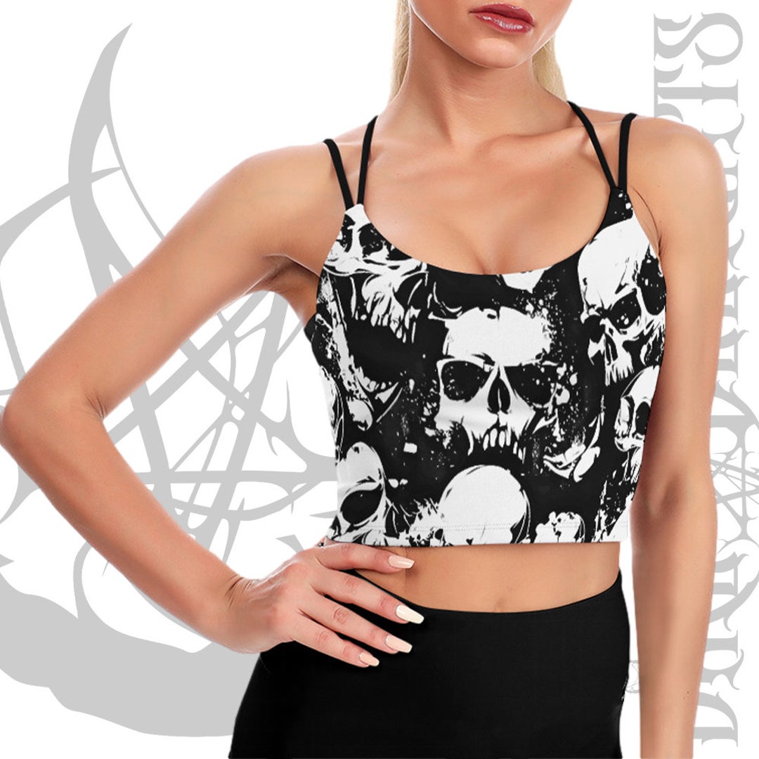 Goth Skulls Crop Top, Gothic Cropped Top,skeleton Gothcore Crop Top, Summer Goth Top, Punk Rock ...